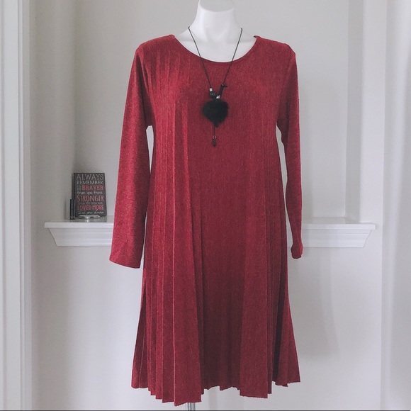 Vasana | Dresses | Vasna Pleated Burgundy Sweater Dress With Necklace ...